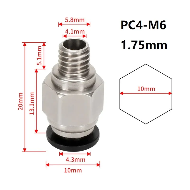 PC4-M6 Push Fittings til PTFE tube hvor slangen kan komme helt igennem ...